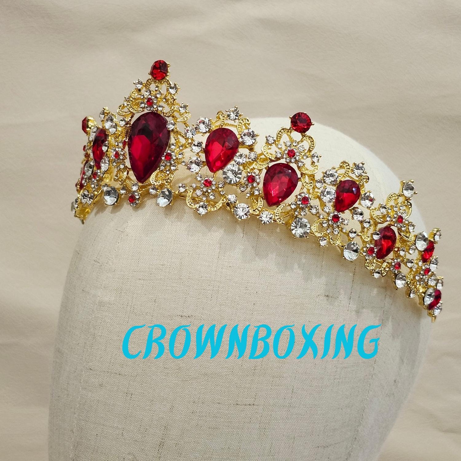 Red Crystal Tiara Wedding Crown Hair Accessory Baroque Bridal ...