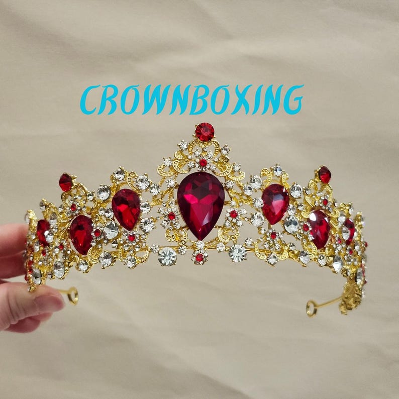 Red Crystal Tiara Wedding Crown Hair Accessory Baroque Bridal ...