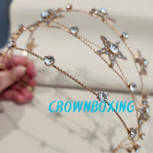 Star Gold Headband Tiara Crystal Wedding Headpiece Rhinestones Pageant ...