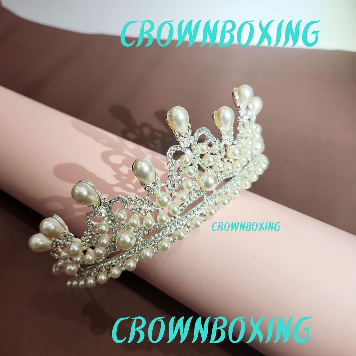 White Pearl Tiara Crown Elegant Wedding Hair Piece Rhinestone Prom ...