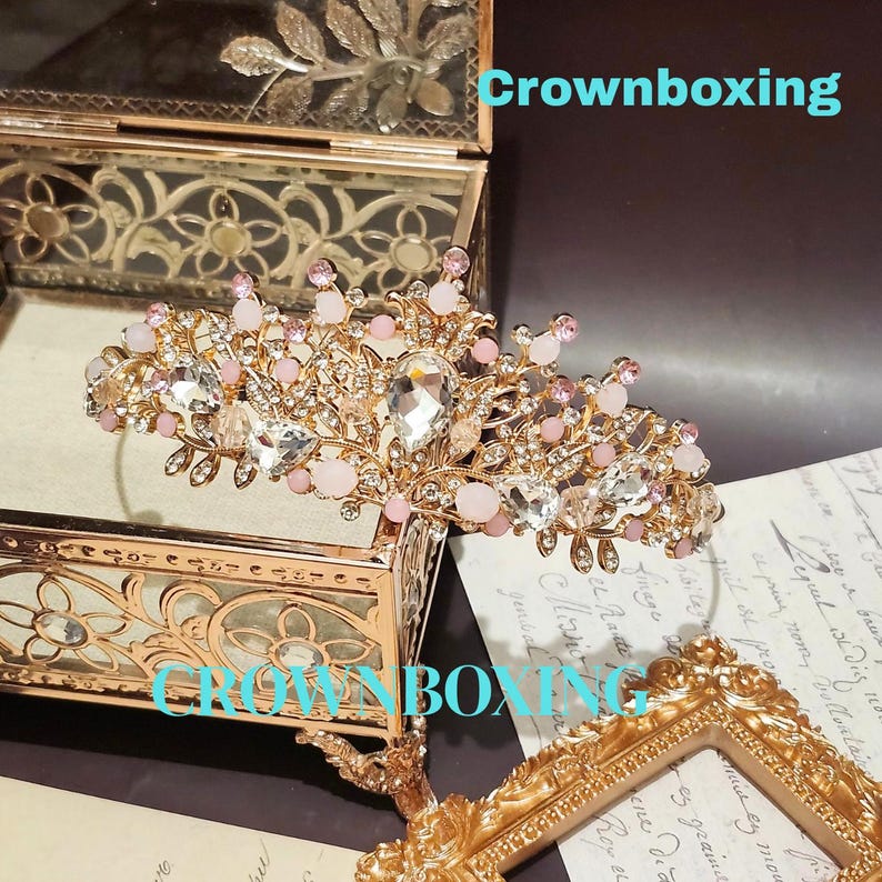 Pink Floral Crystal Princess Tiara Crown, Bridal Sweet 16th Tiara ...