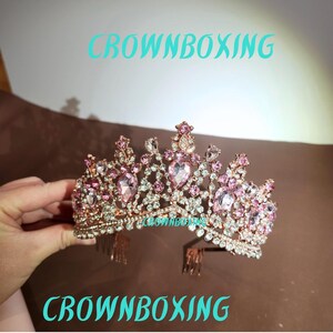 Pink Crystal Crown Tiara for Women Bride Queen Princess Quinceanera ...