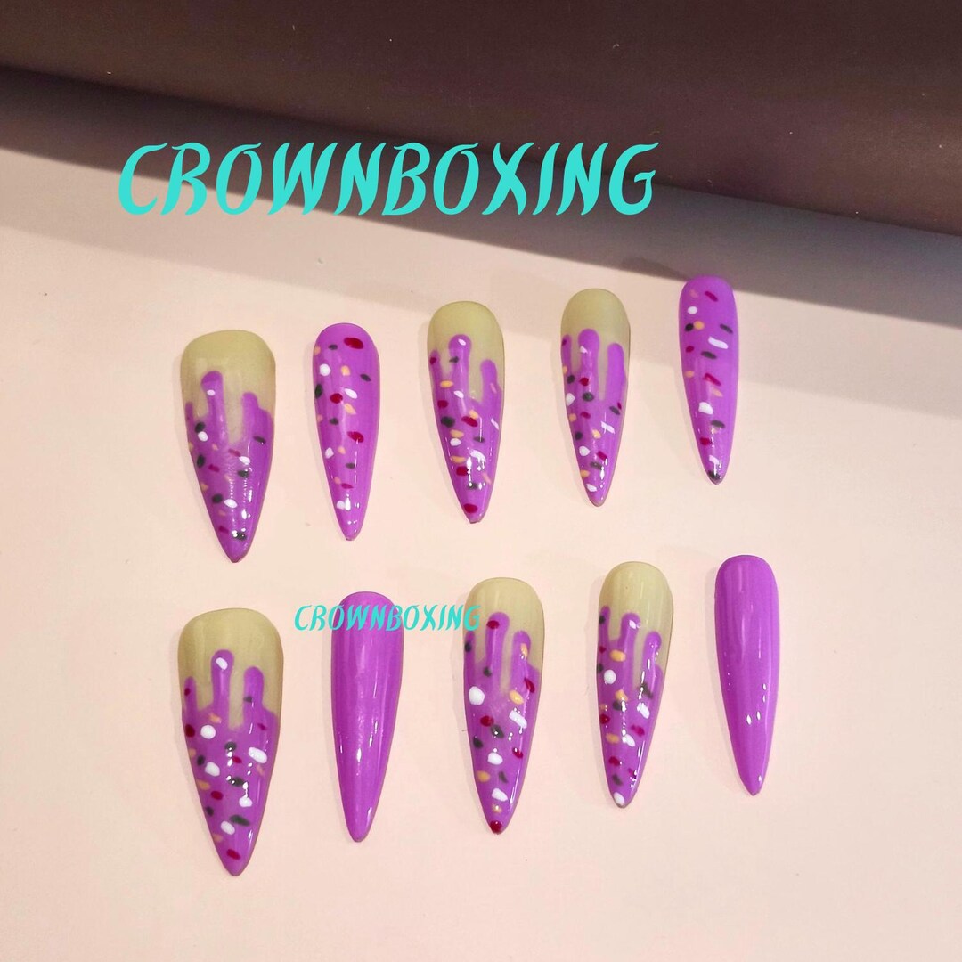 Pink Ice Cream Cone Hand Paint Press on Nail, Luxury Cute Fake Nails ...
