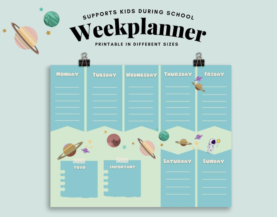 Printable Weekly Planner in Space Theme. Helps Organize and Plan. Print ...