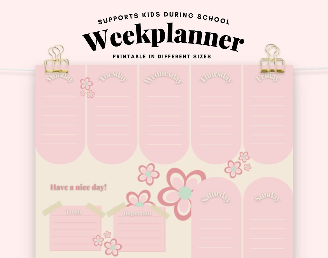 Printable Weekly Planner in Romantic, Pink, Flower Theme. Helps ...
