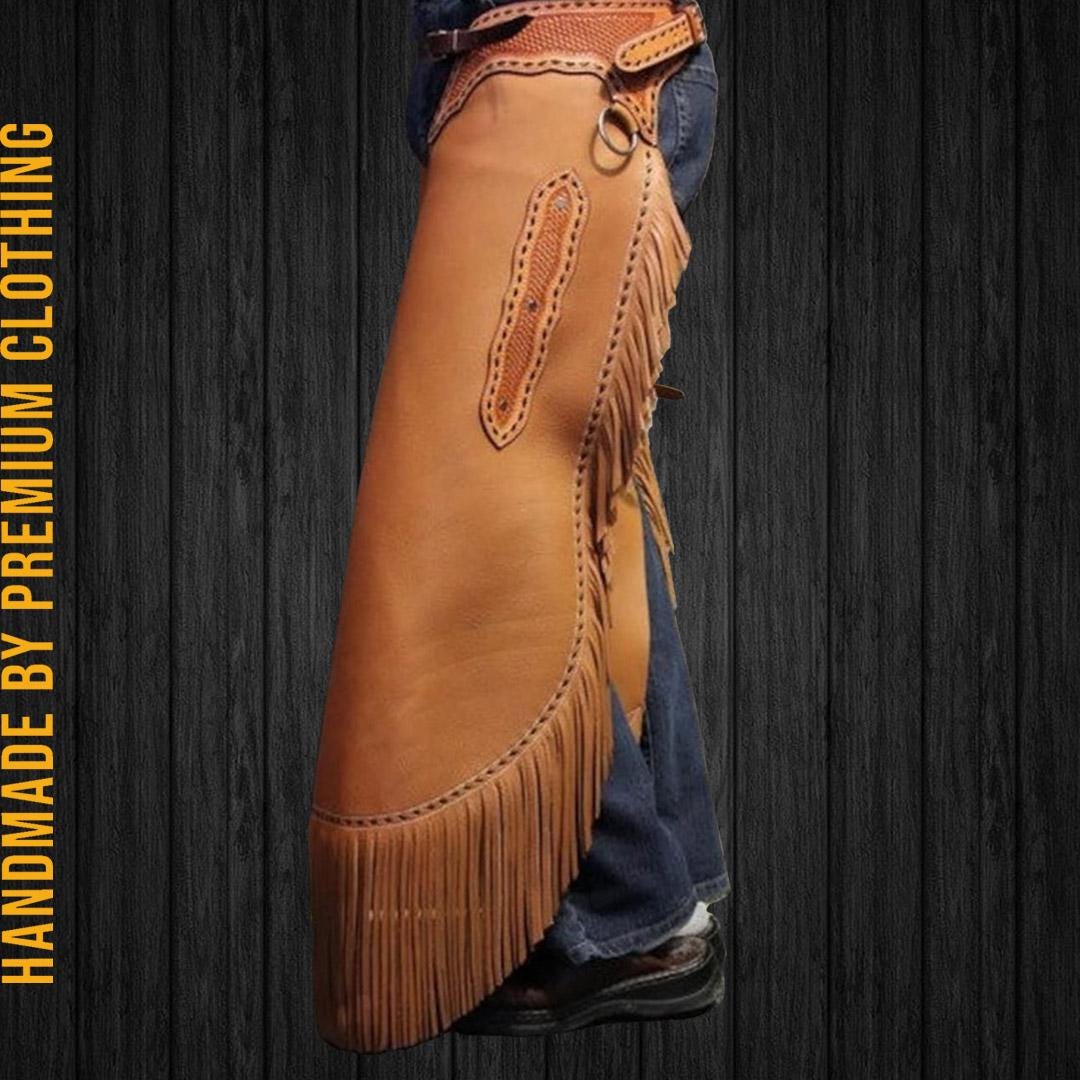 Custom Handmade Western Leather Fringe Chinks Chaps With Basket Weave ...