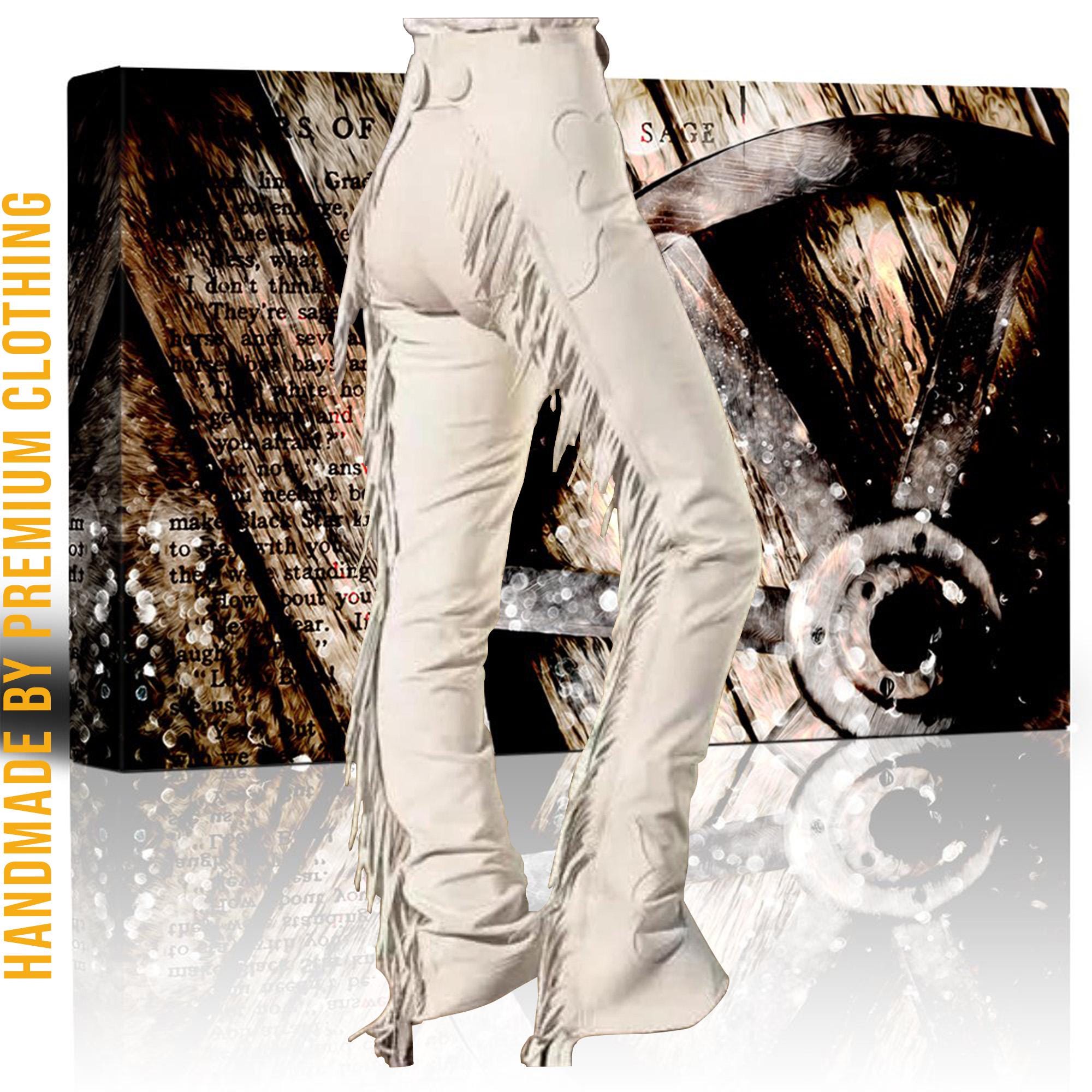 White Real Leather Cowgirl | Classic Show Chaps Exclusive Western Riding Fringe Chaps | Women's ...
