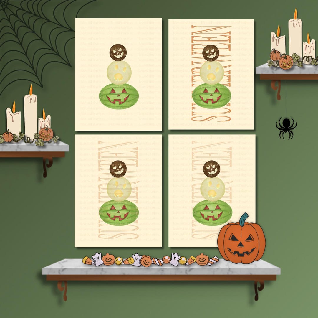 Summerween Wall Art 4-pack; Summerween Digital Wallpaper; Hand-drawn ...