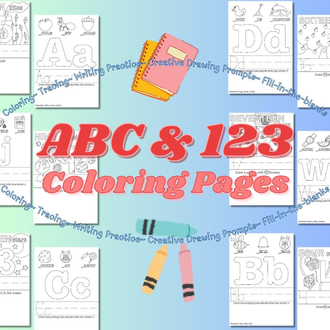 Learn Your Abcs & 123s Coloring Pages; Printable Interactive Worksheets ...