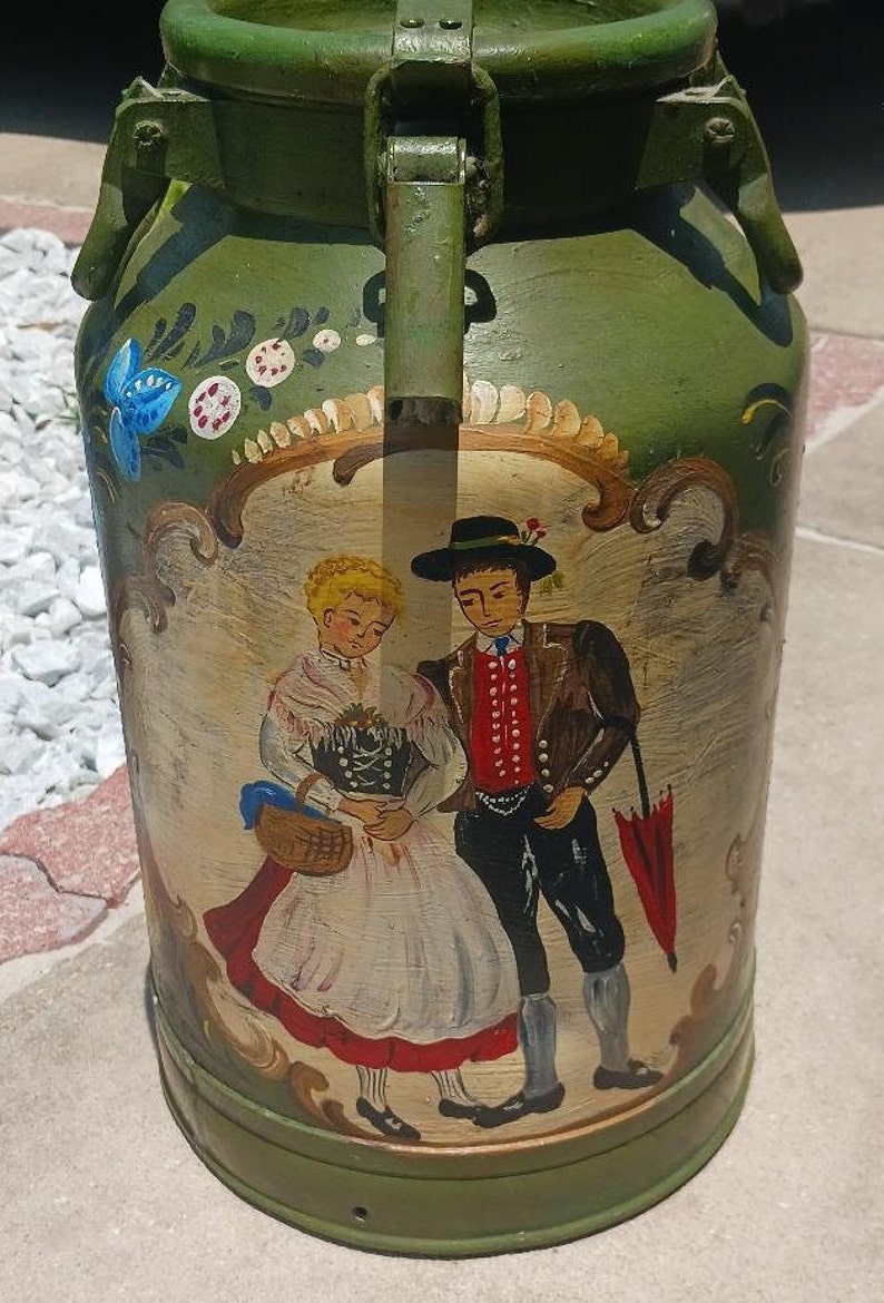 Large Vintage Milk Can Bavarian german Hand Painted the Couple-vintage ...