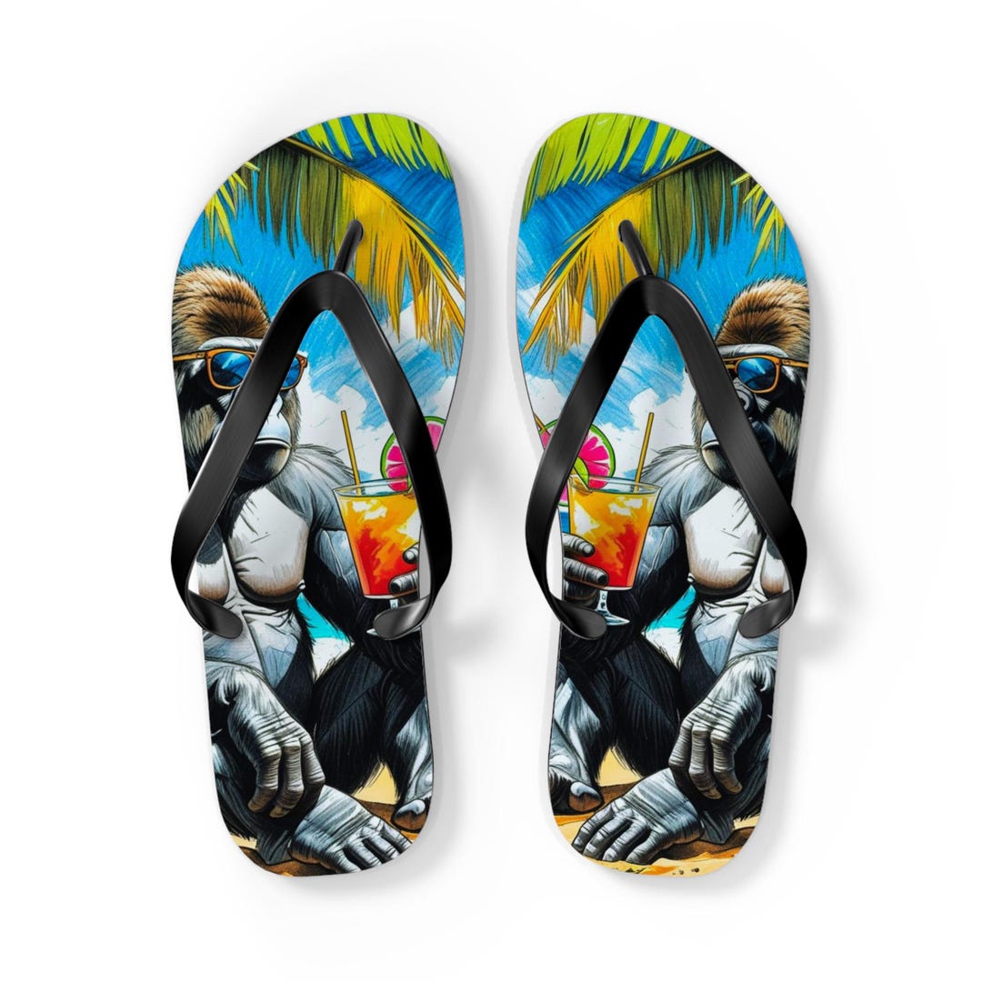 Chill Vibes Flip Flops - Fun Summer Beach Sandals With Cool Gorilla ...