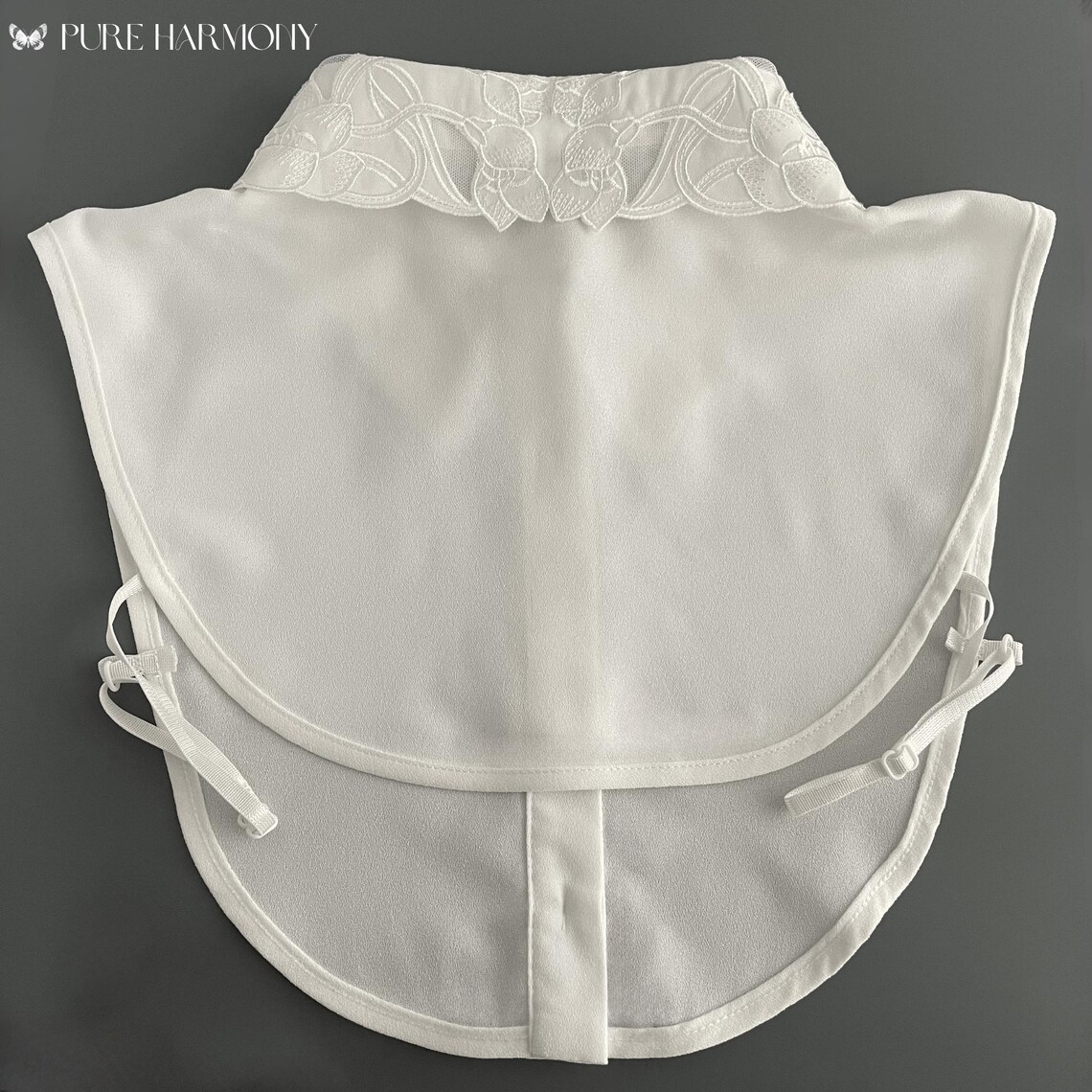 Embroidered Lace Detachable Collar | Tulle Panels & Beaded White Collar ...