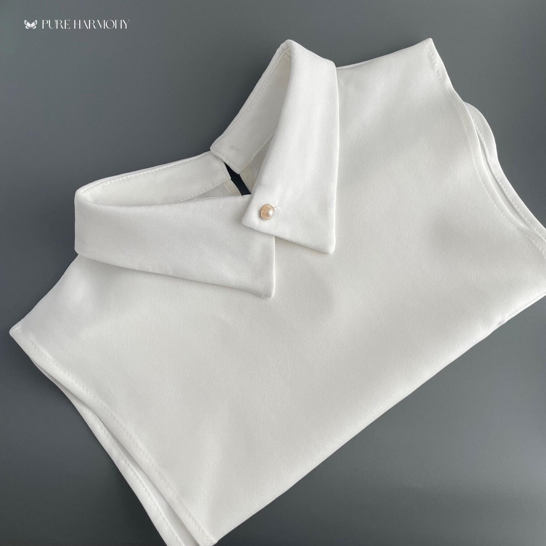 Chic White Collar Dickey With Pearl Button | Detachable Shirt Collar ...