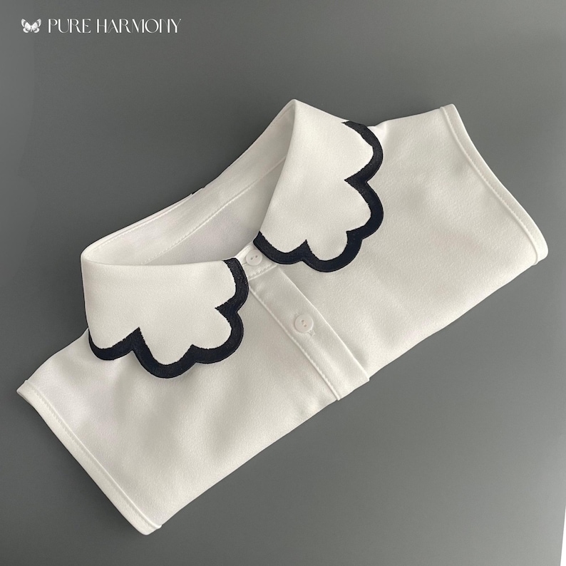 Chic White Collar Dickey With Black Embroidery | Detachable Shirt ...