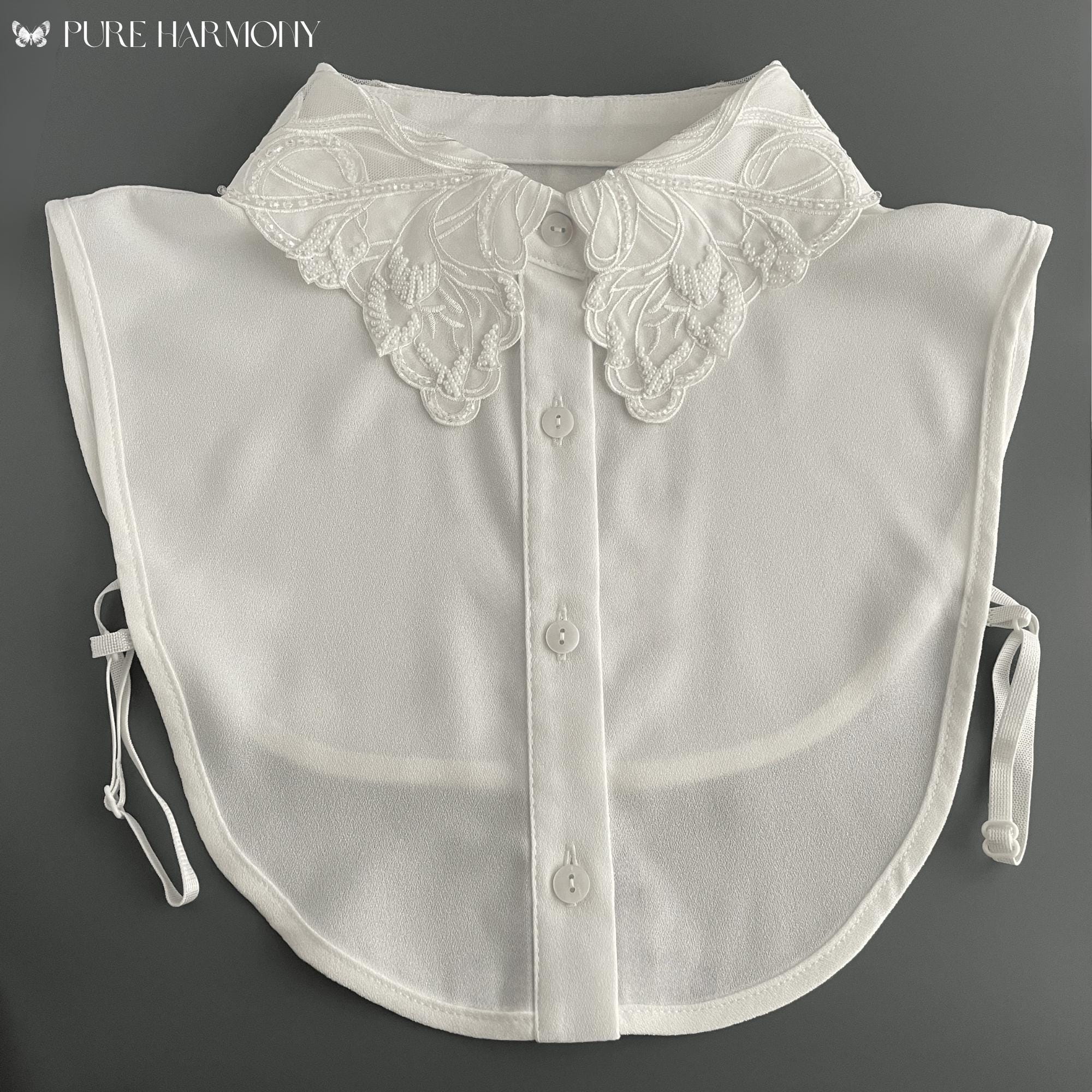 Embroidered Lace Detachable Collar | Tulle Panels & Beaded White Collar ...