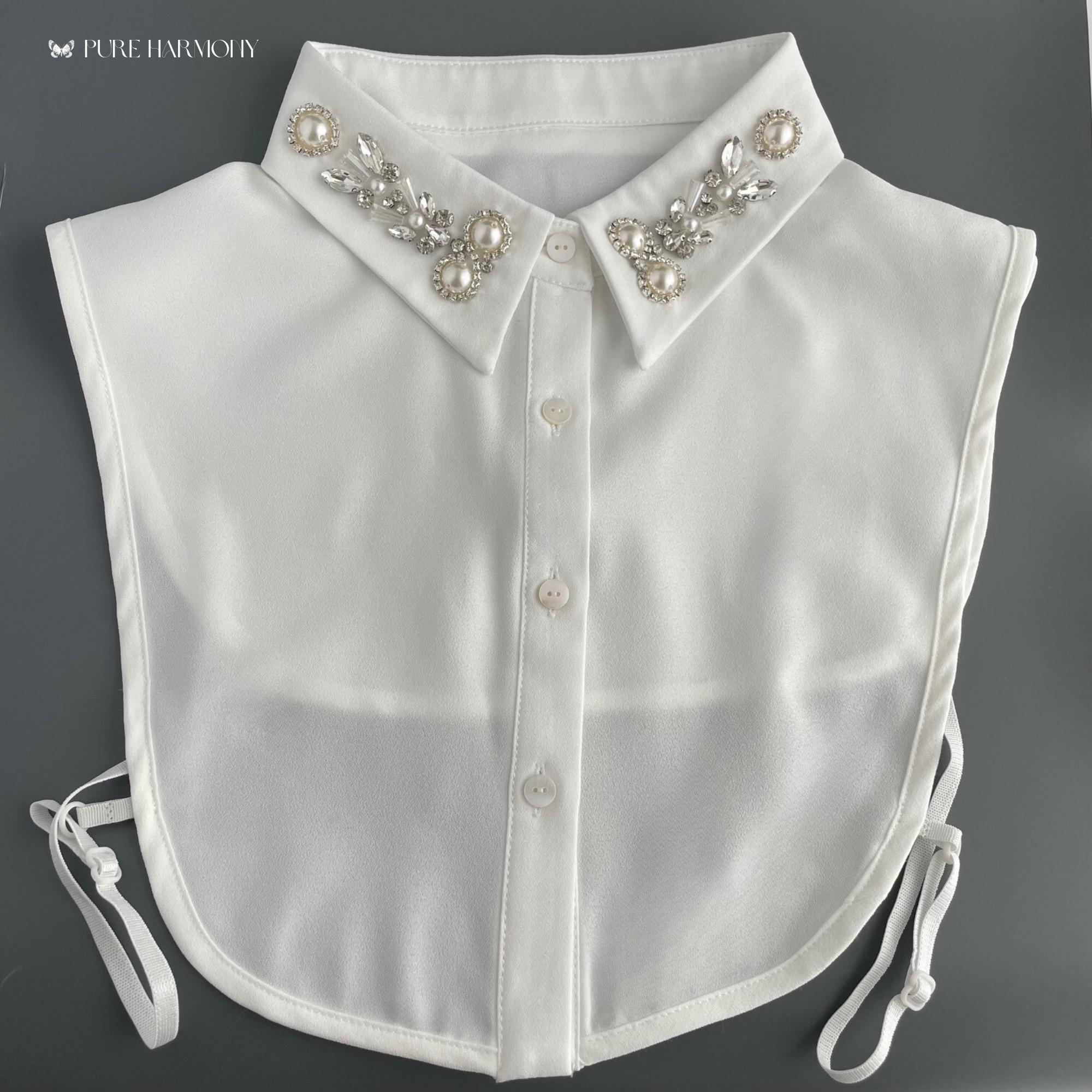 Chic White Collar Dickey With Rhinestones and Pearls | Detachable Shirt ...