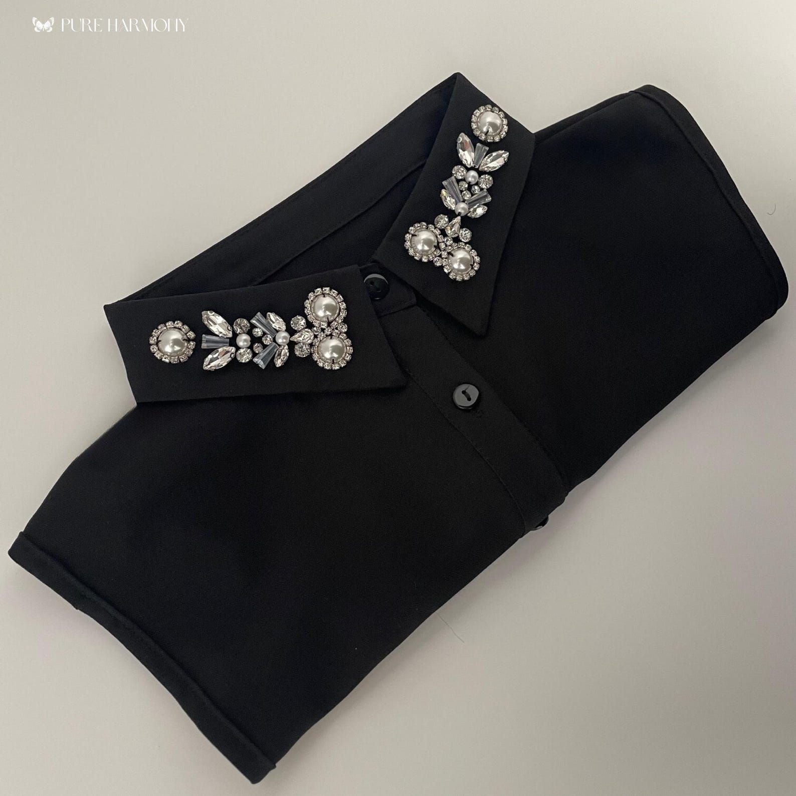 Detachable Collar With Rhinestones and Pearls | Black Collar Dickey ...