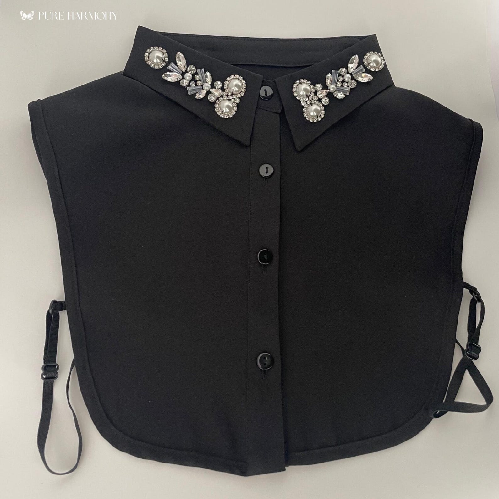Detachable Collar With Rhinestones and Pearls | Black Collar Dickey ...