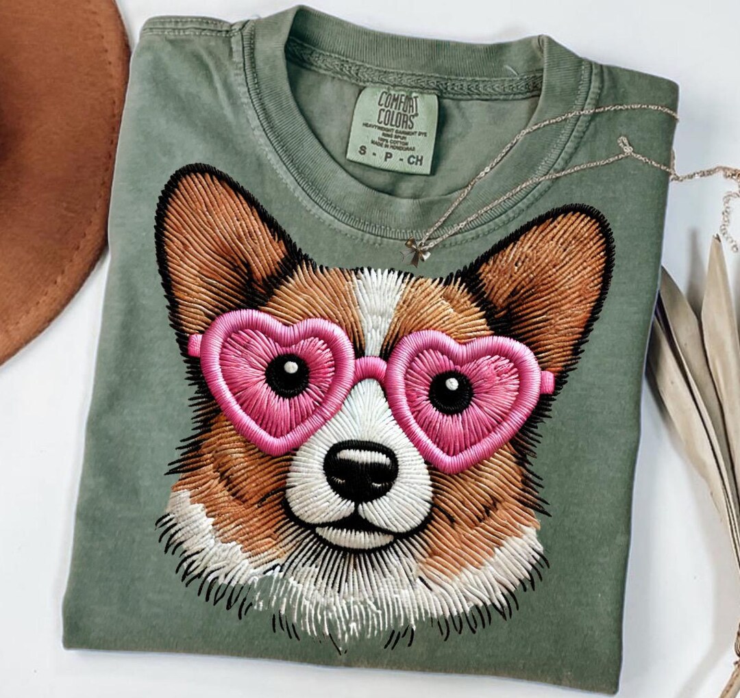Faux Embroidery Corgi Png, Embroidered Corgi Png, Girly Corgi Png ...
