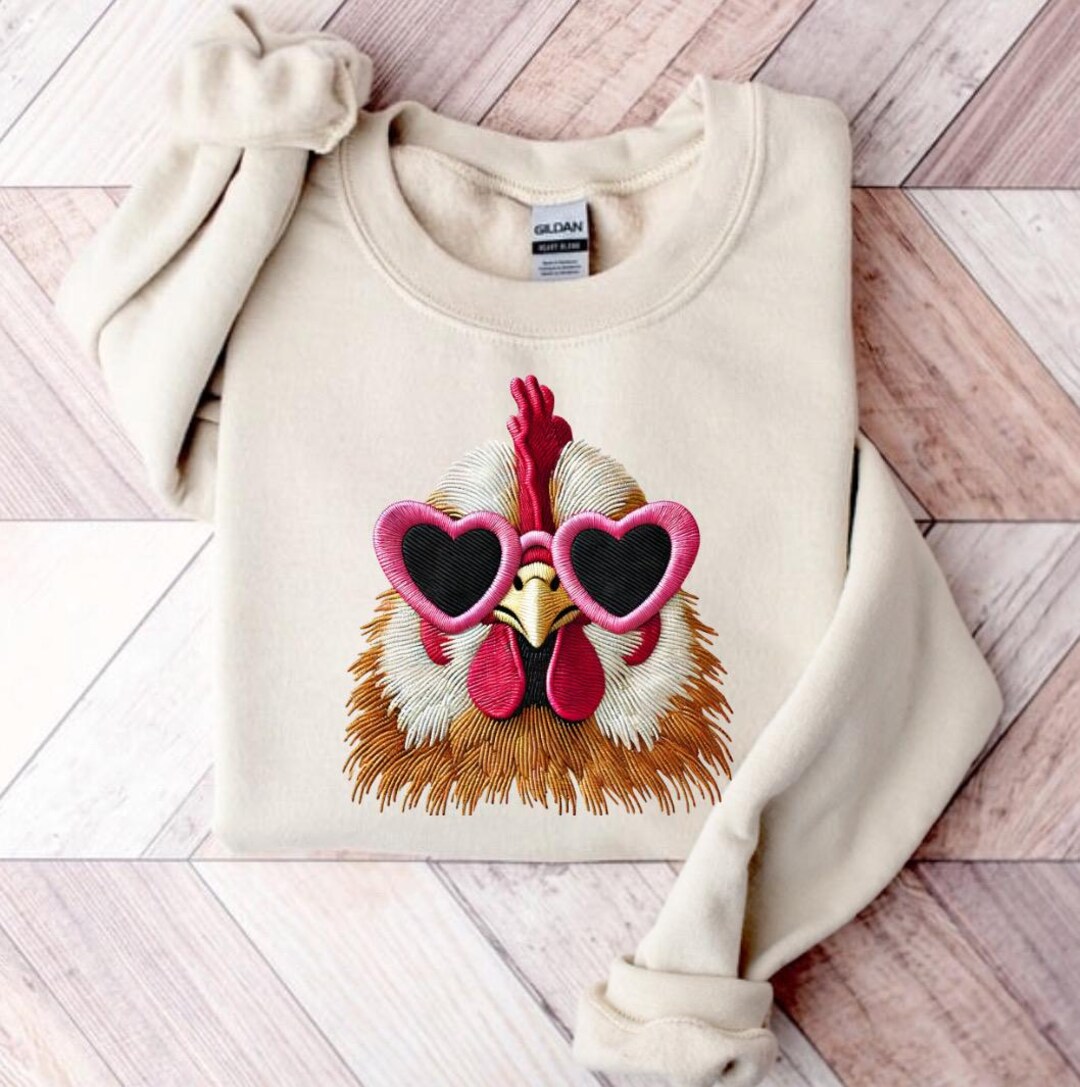 Faux Embroidery Chicken PNG, Cute Chicken With Heart Glasses ...