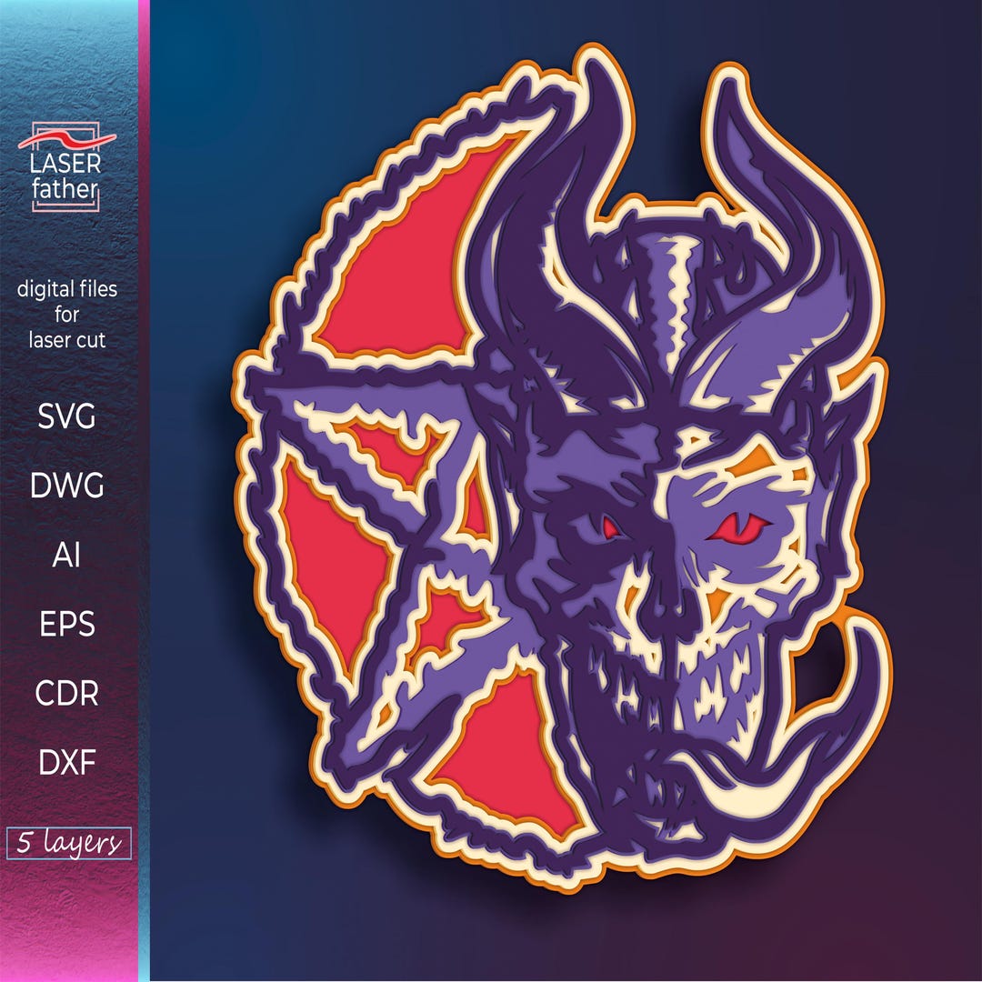 Devil Head SVG, Occult DXF, Multilayer Laser Cut File, Glowforge ...