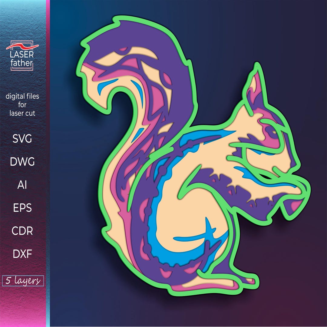 Squirrel Silhouette, Laser Cutting Files, Woodland Animal SVG, 3D Cricut Project, 3D Layered Art ...