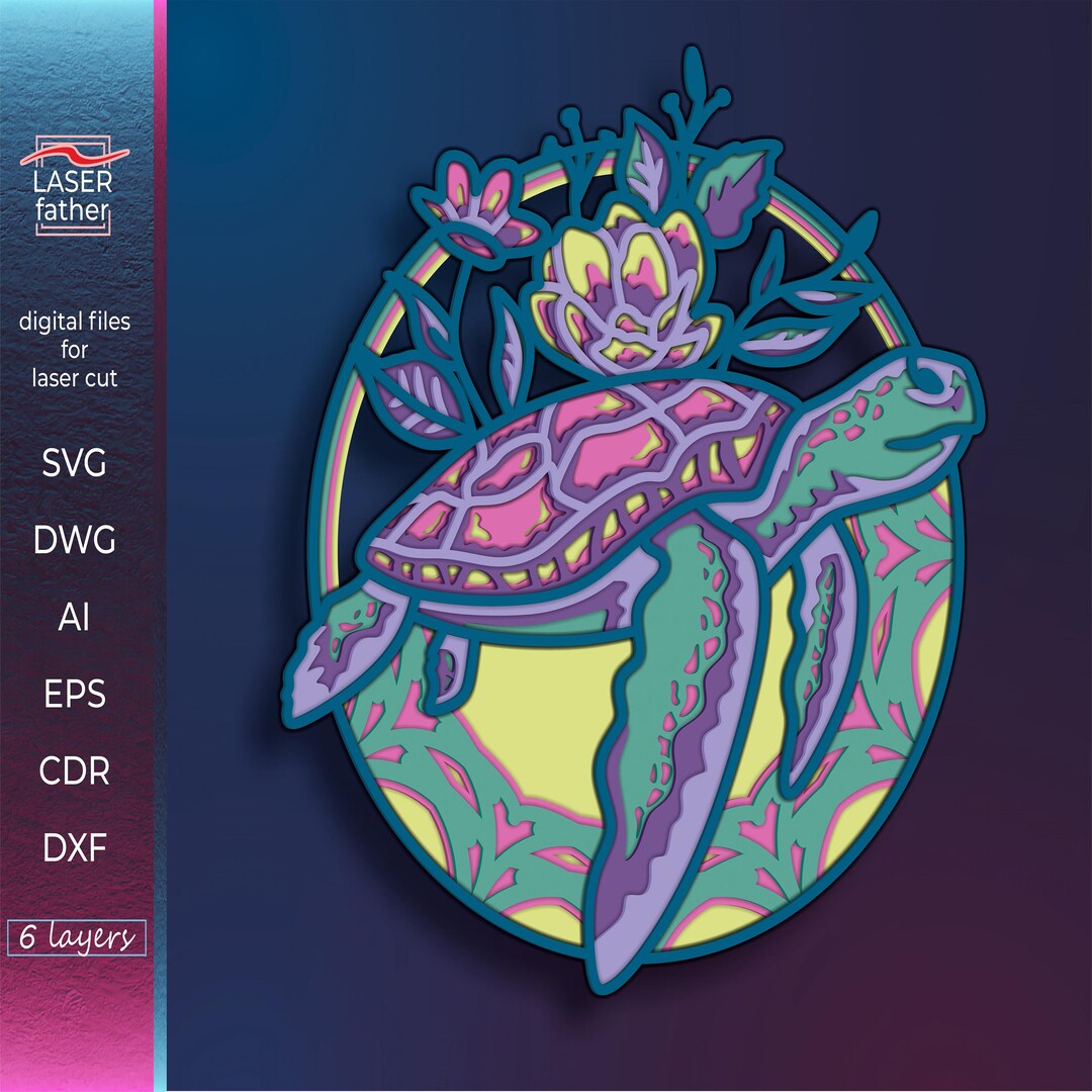 Sea Turtle Vector, Ocean Creatures SVG, Marine Life SVG, Layered Laser ...