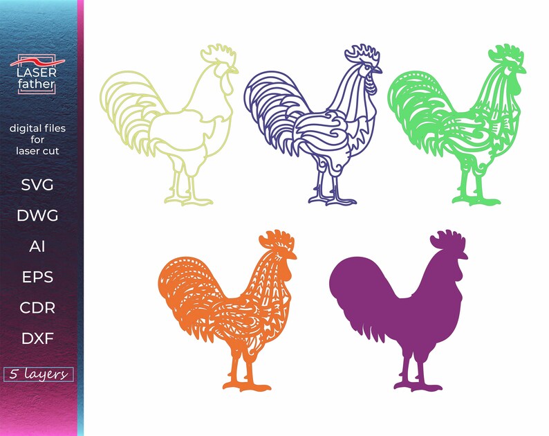 Rooster Vector, Chicken DXF, Farm Animal SVG, 3D Laser Cut, Layered ...