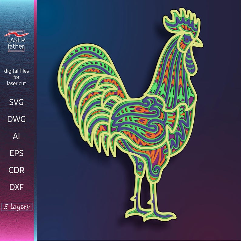 Rooster Vector, Chicken DXF, Farm Animal SVG, 3D Laser Cut, Layered ...