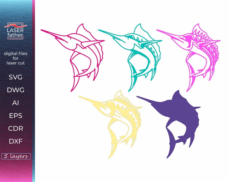Swordfish SVG, Fish Cutouts, Laser Ready Files, Cricut Cutting, Layered ...