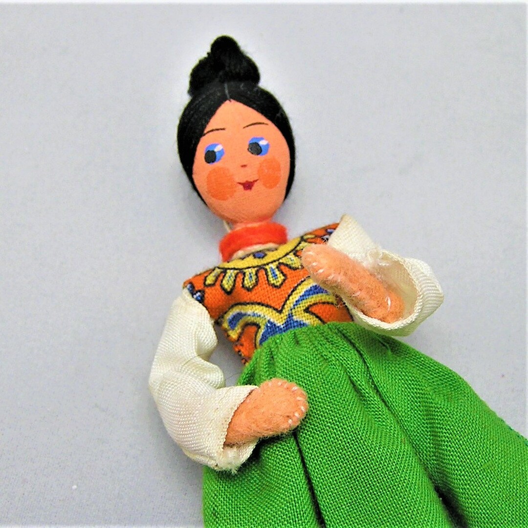 Vintage BAPS Doll Puppet. Woman With Colorful Outfit in Red and Green ...