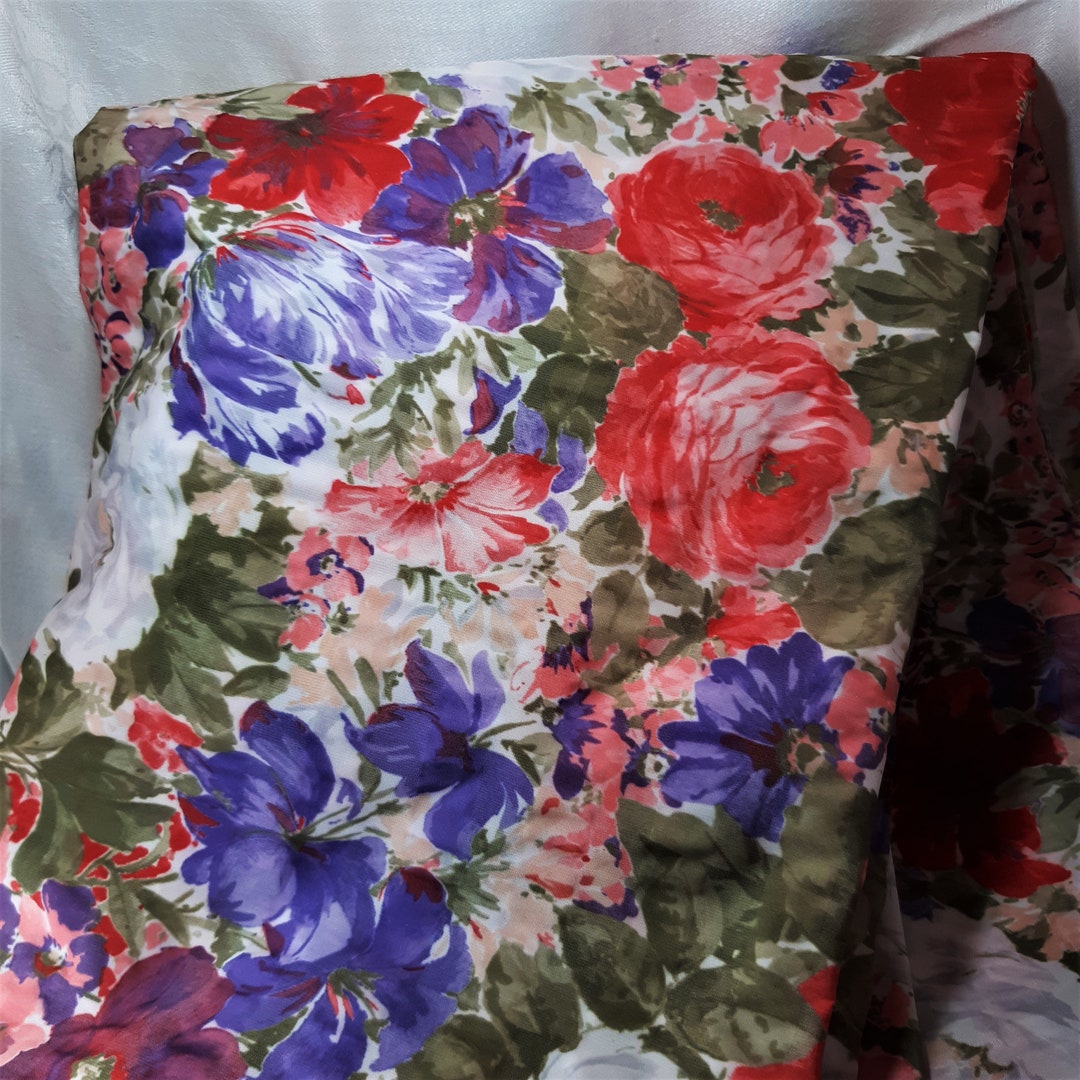 Vintage Puckered Nylon Floral Fabric With Roses, Tulips, Hibiscus ...
