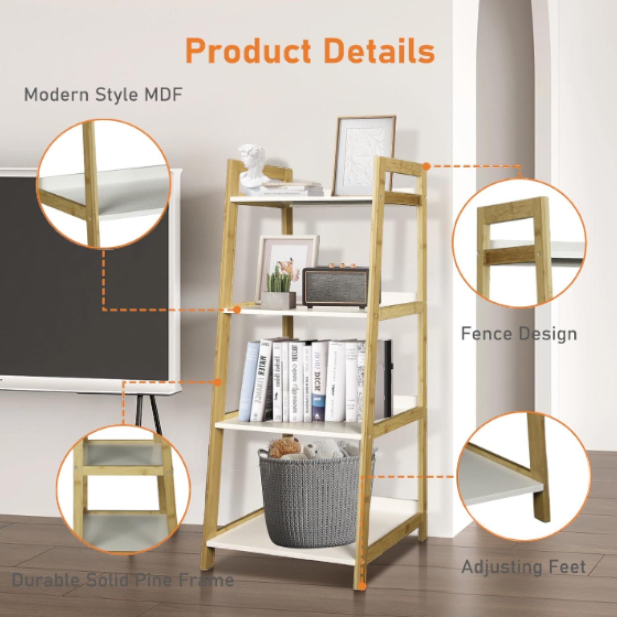 Ladder Shelf, 4 Tier Ladder Bookshelf, Leaning Bookshelf, Plant Ladder ...