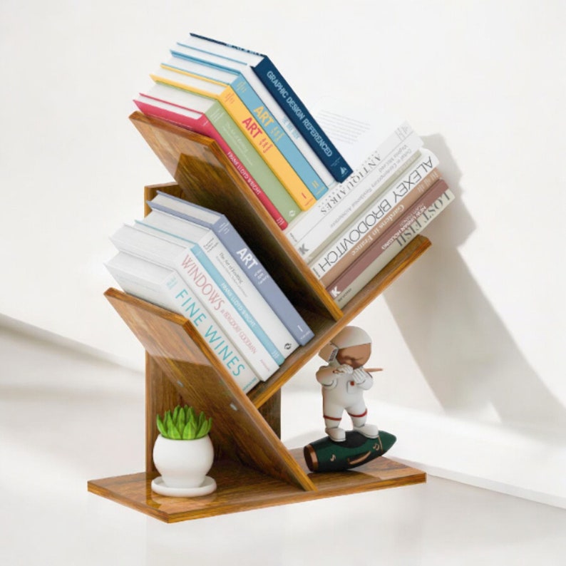 Tree Bookshelf, 3 Tier Small Book Storage Organizer Shelves Floor ...