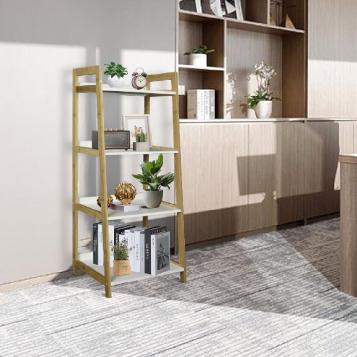 Ladder Shelf, 4 Tier Ladder Bookshelf, Leaning Bookshelf, Plant Ladder ...