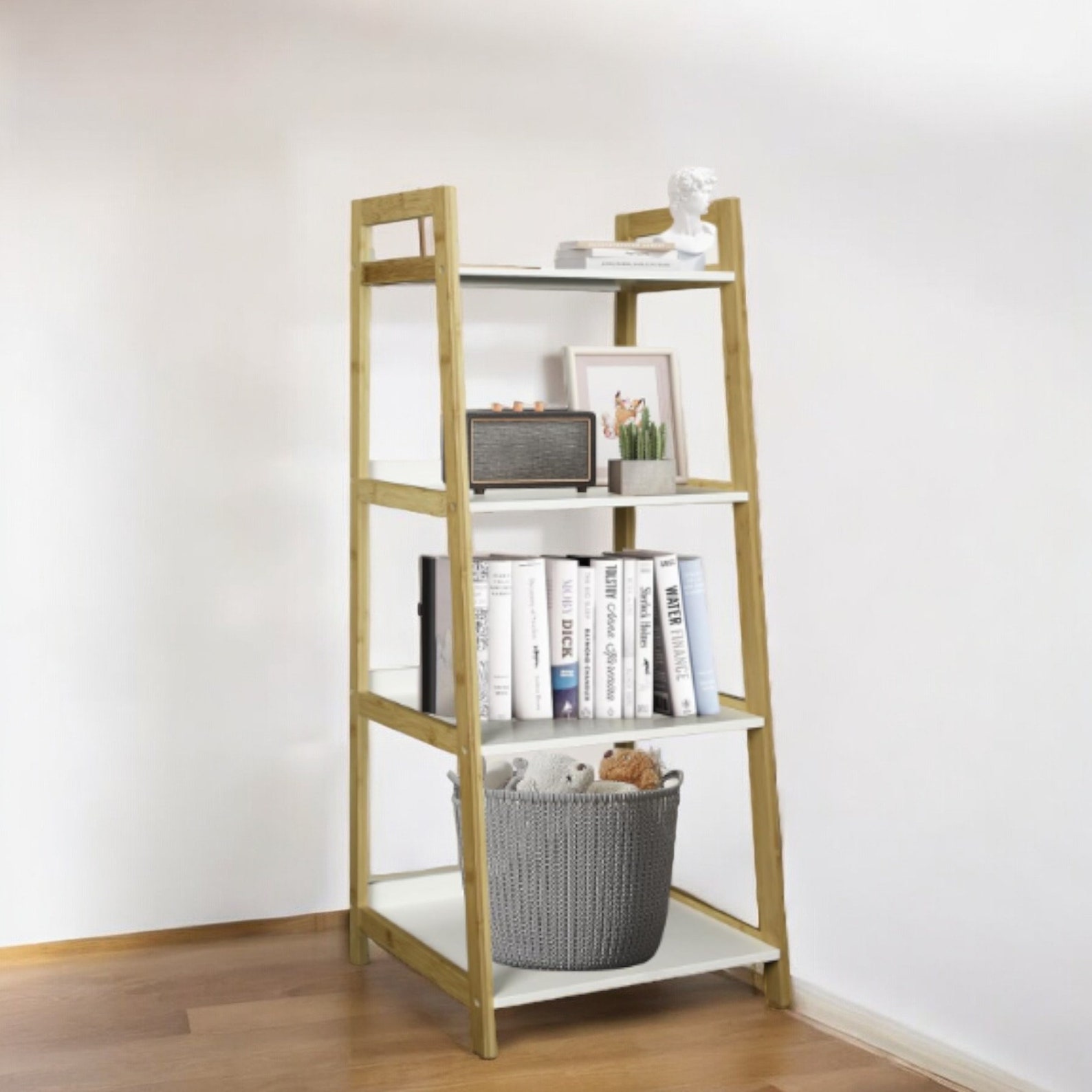 Ladder Shelf, 4 Tier Ladder Bookshelf, Leaning Bookshelf, Plant Ladder ...