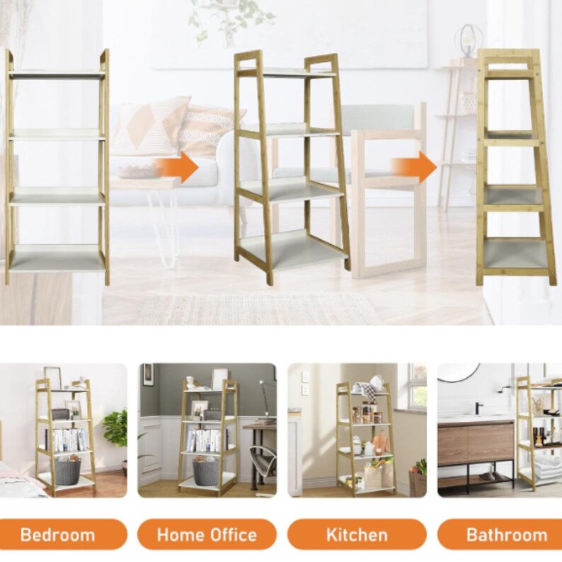 Ladder Shelf, 4 Tier Ladder Bookshelf, Leaning Bookshelf, Plant Ladder ...