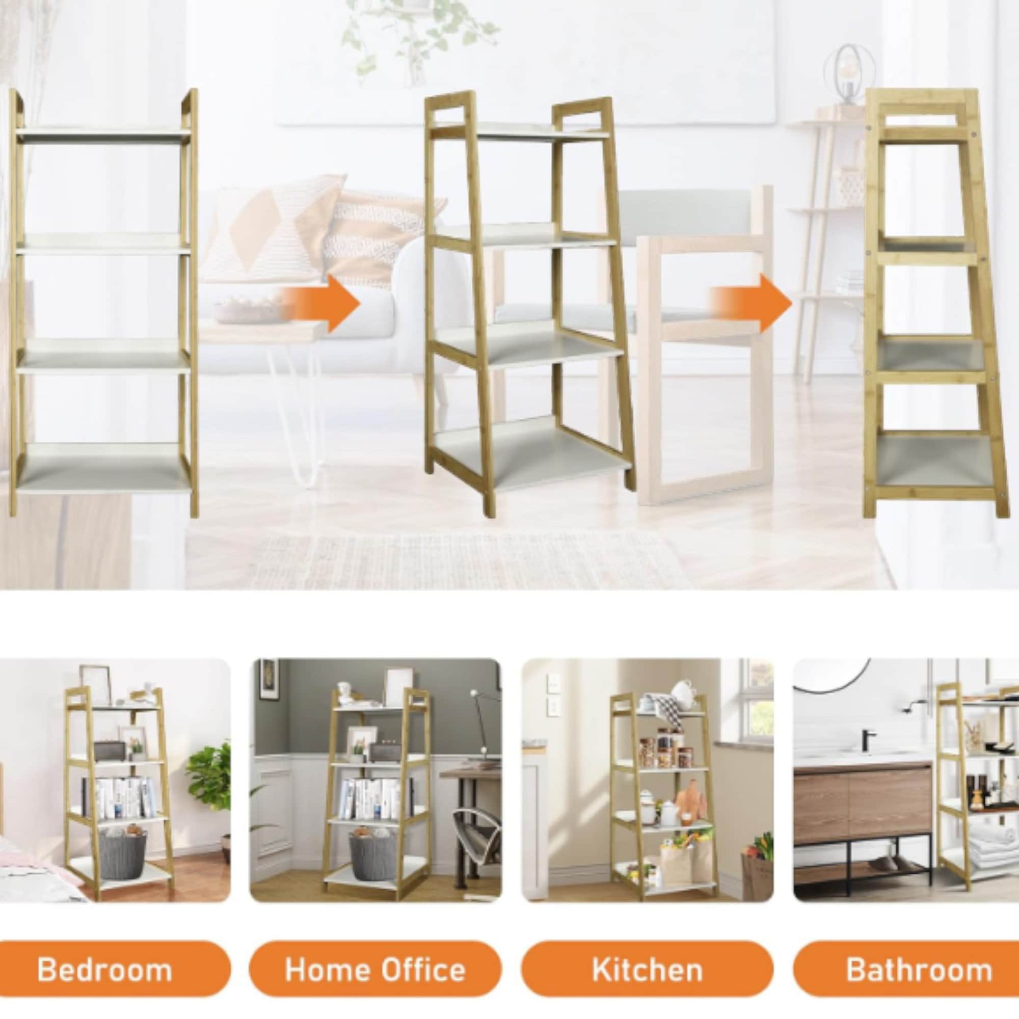Ladder Shelf, 4 Tier Ladder Bookshelf, Leaning Bookshelf, Plant Ladder ...