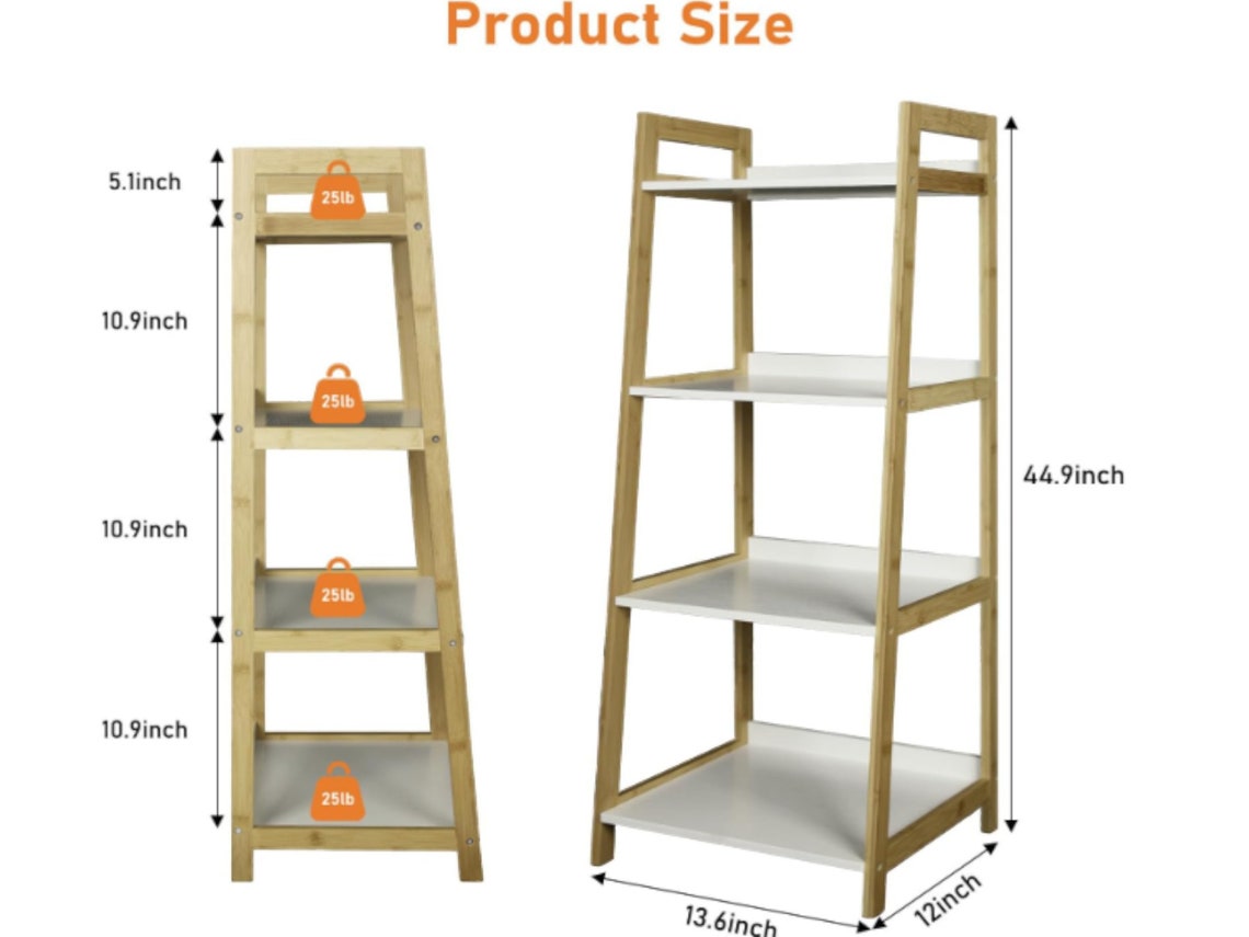 Ladder Shelf, 4 Tier Ladder Bookshelf, Leaning Bookshelf, Plant Ladder ...