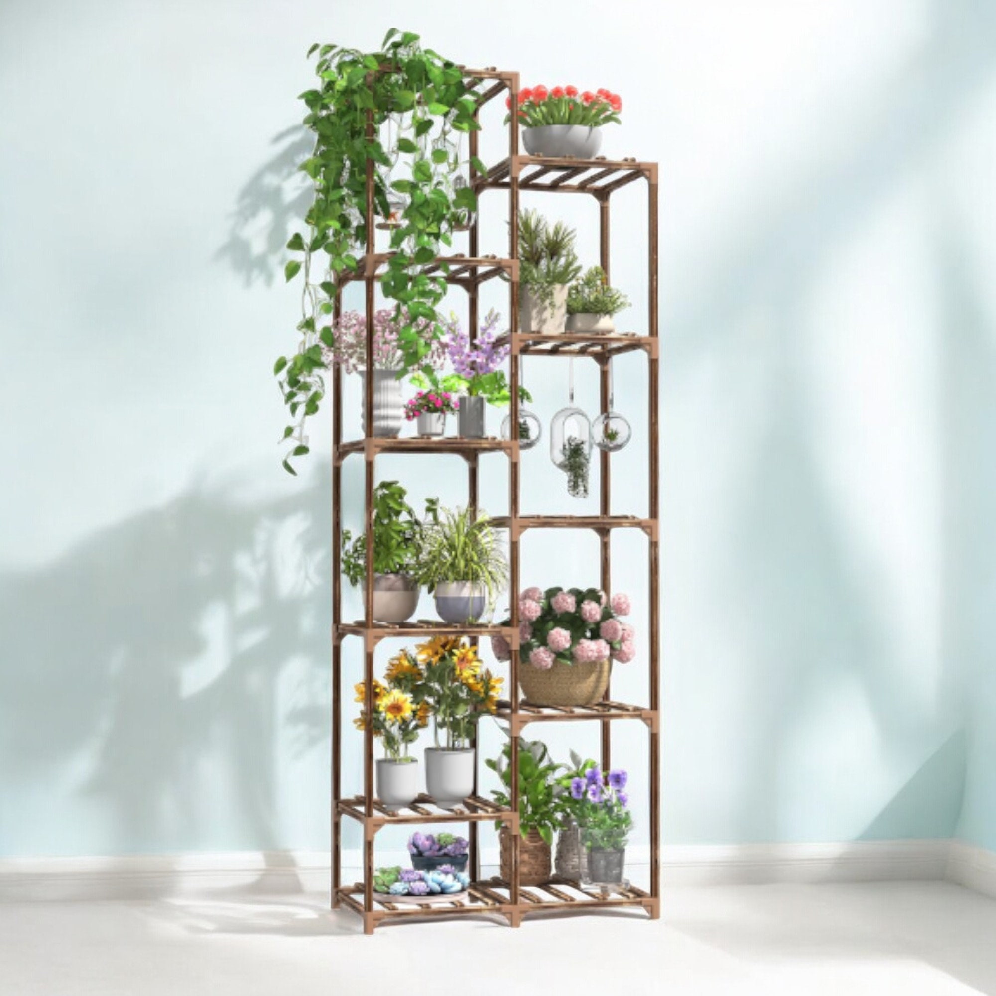 Plant Stand Indoor Outdoor, Tall Plant Shelf Wood Flower Rack Planter ...