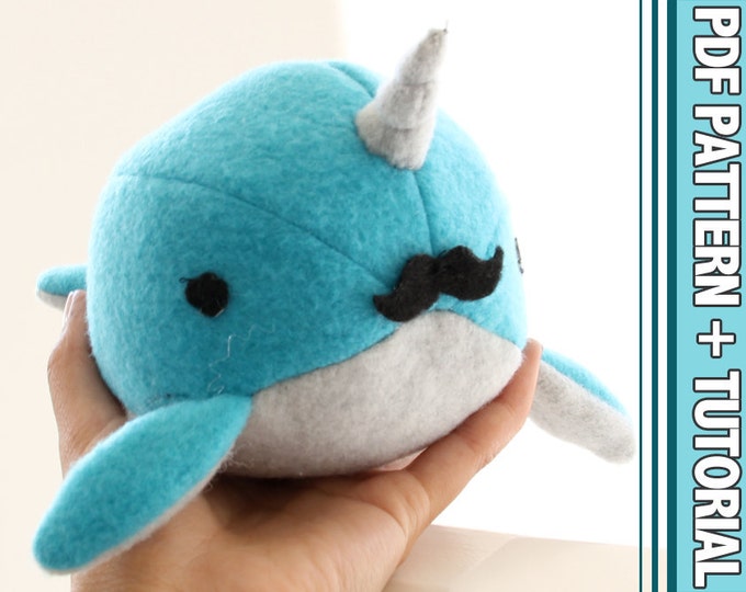 Plush Toy Sewing PATTERN and TUTORIAL, Fleece Whale Narwhal, Stuffed ...