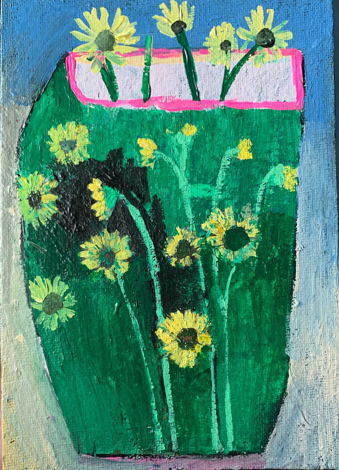 Mini Sunflower Terrarium, Original Acrylic Painting on Canvas Board, 5 ...