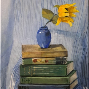 Still Life With Books, Original Acrylic Painting on Canvas, Home Decor ...