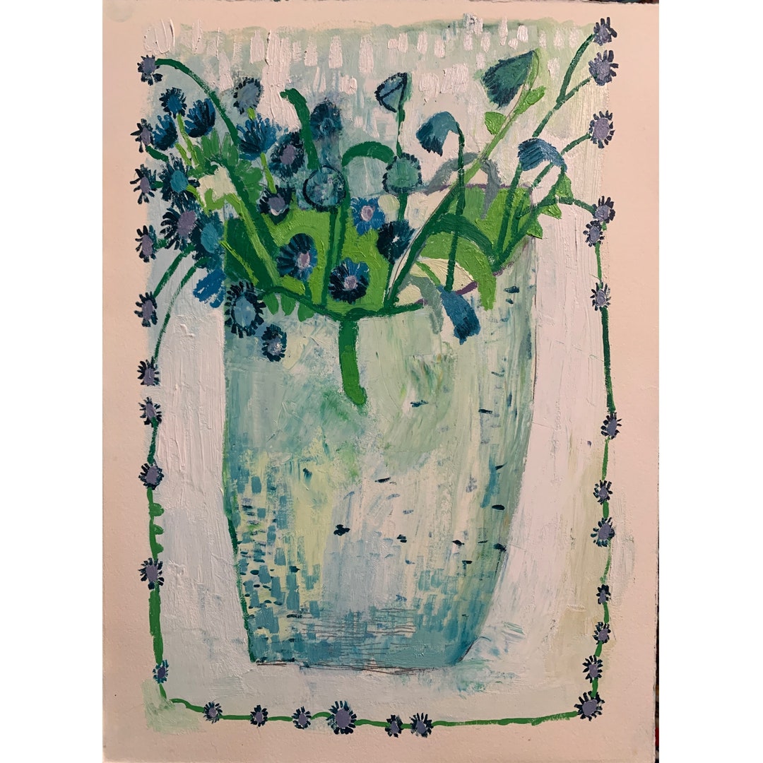 Cornflower Arrangement, Original Oil Painting on Bfk Paper, Abstract ...