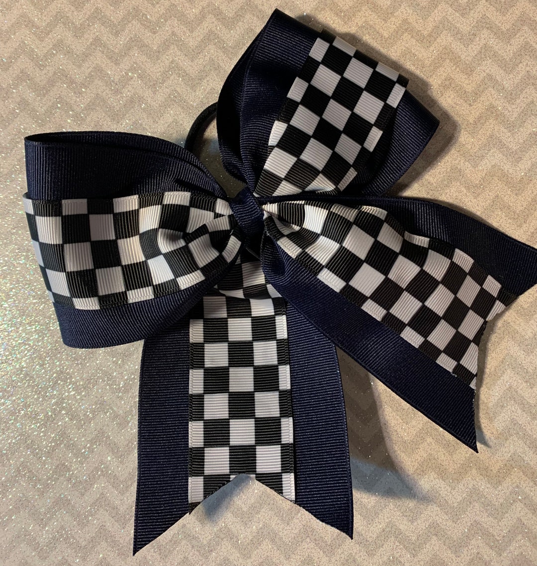 Racing Checkered 6” Hair Bow, Checkerboard Hairbow, Cheerleading Racing ...
