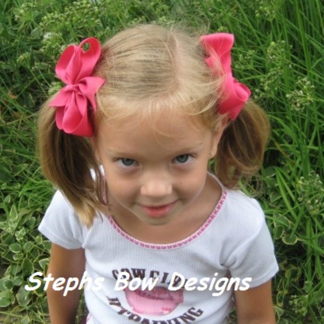 Set 2 Shock Pink 4" Boutique Pigtail Dainty Hair Bows so Cute for ...