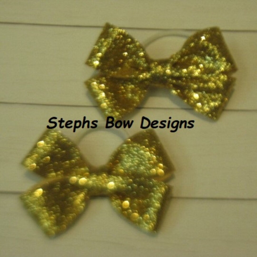 Gold Glitter Sparkly 2" Pigtail Hair Bow, 4 Preemie to Toddler ...