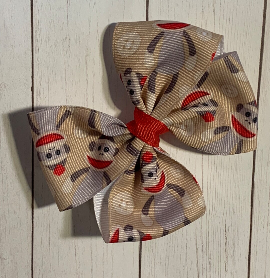 Sock Monkeys Hair Bow, Monkeys Pigtail Hairbows, Sock Monkey Hair Bow ...
