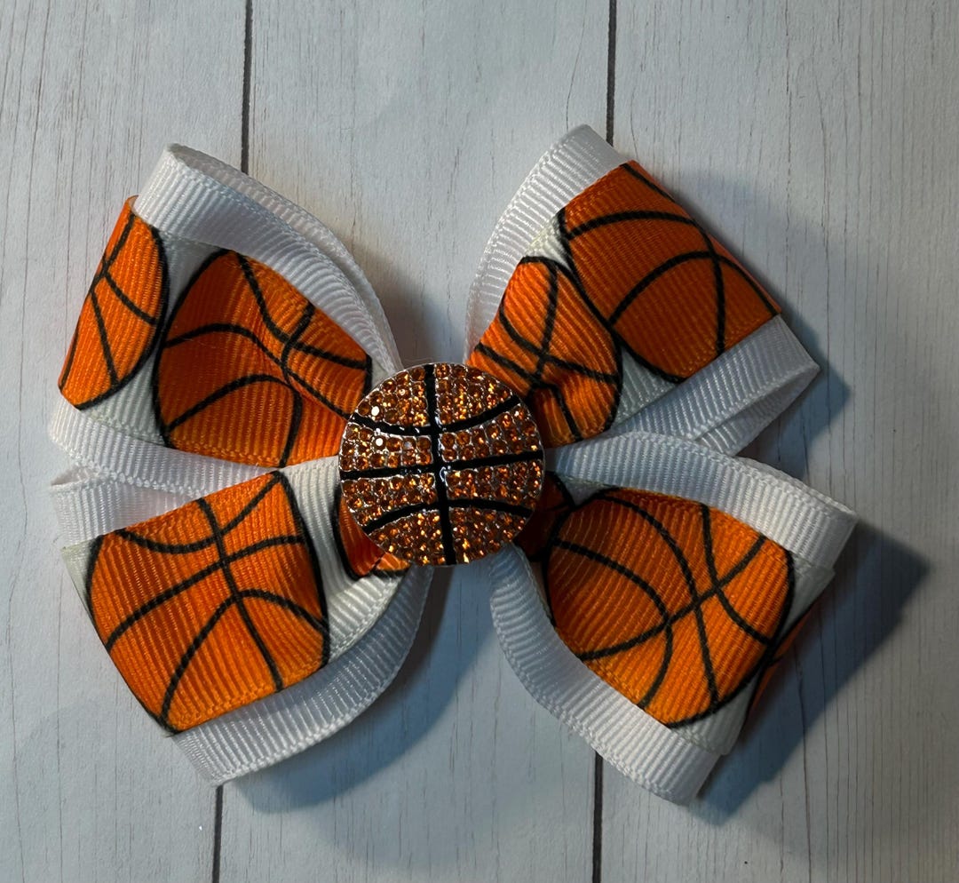 Basketball W/bling Pigtail Hair Bow, Basketball 3” Baby to Child ...