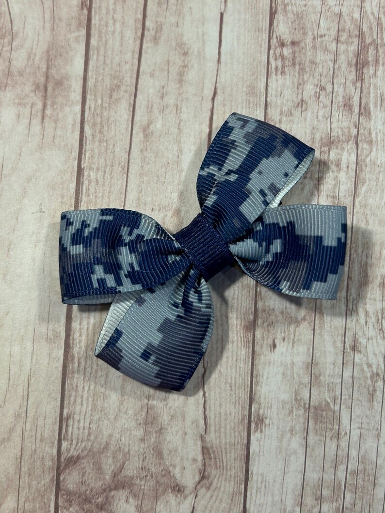 Navy Blue Digital Camo Camouflage Dainty Hair Bow Lace Headband Newborn ...